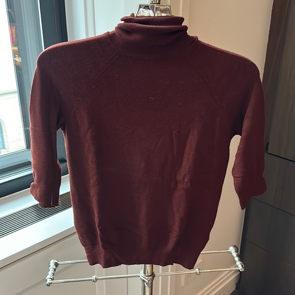 Zara | Sweaters | Zara Basic Knit 34 Sleeve Turtleneck Sweater Size S Burgundy Colour | Poshmark